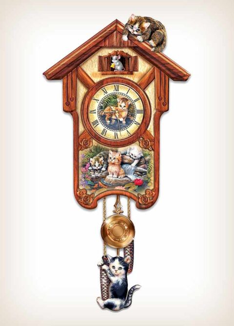 Happy Tails Cuckoo Clock with Kitten Art | Wall Of Clocks